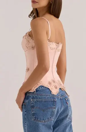 House Of Cb Saloma Embellished Satin Corset Top