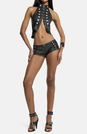 JADED LONDON Military Halter Faux Leather Top