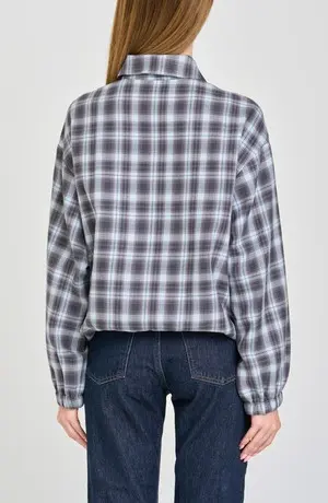 WAYF Adeline Plaid Cropped Bomber Jacket