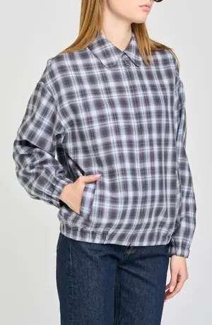 WAYF Adeline Plaid Cropped Bomber Jacket