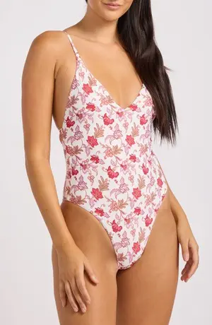 Seafolly Floral V-neck One-piece Swimsuit - Ecru