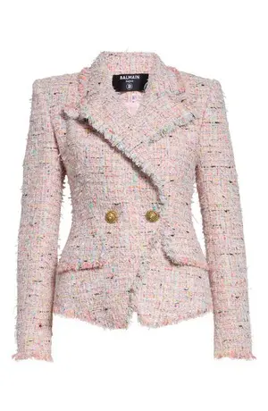 Balmain Double Breasted Tweed Jacket - Pink Multi