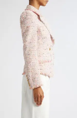 Balmain Double-breasted Tweed Jacket With Fringed Lapels