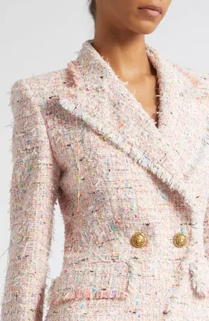 Balmain Double-breasted Tweed Jacket With Fringed Lapels