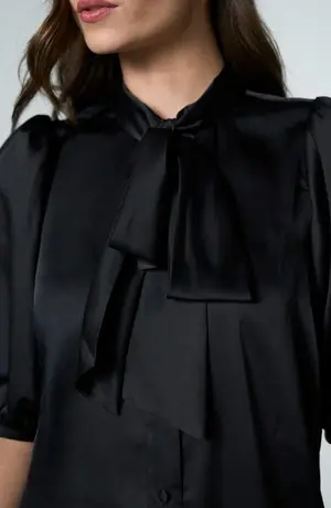 LIVERPOOL Tie Neck Puff Sleeve Satin Blouse