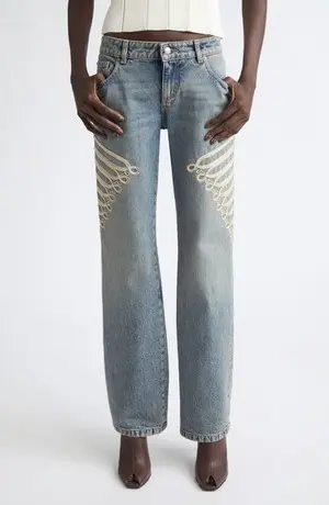 Alexander McQueen Embroidered Bootcut Jeans - Blue Midwash