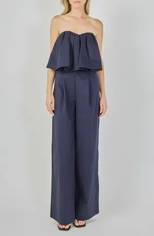 Endless Rose Strapless Pintucked Wide-leg Jumpsuit
