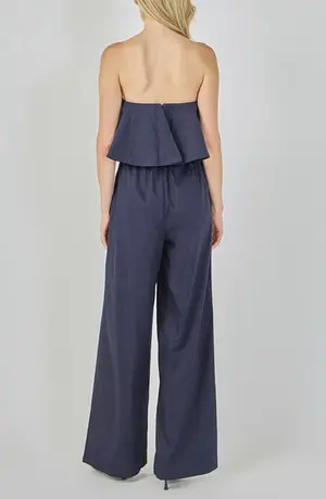 Endless Rose Strapless Pintucked Wide-leg Jumpsuit