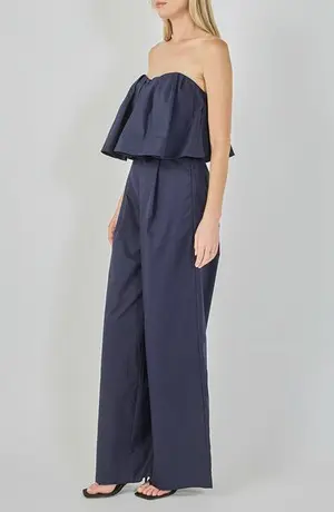 Endless Rose Strapless Pintucked Wide-leg Jumpsuit