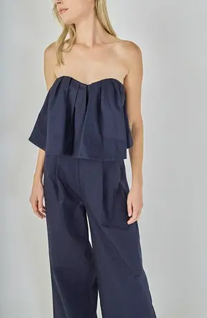 Endless Rose Strapless Pintucked Wide-leg Jumpsuit