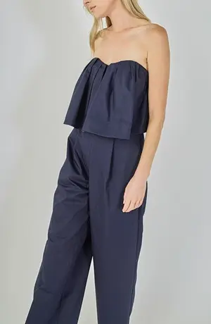 Endless Rose Strapless Pintucked Wide-leg Jumpsuit