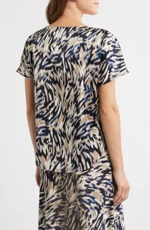 Anne Klein Print Bateau Neck Top