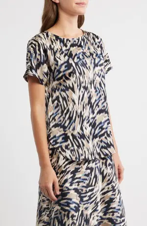 Anne Klein Print Bateau Neck Top