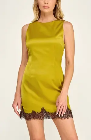 SOCIALITE Lace Trimmed Satin Minidress