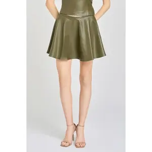 WAYF Veronica Faux Leather Miniskirt - Olive