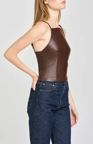 WAYF Veronica Faux Leather Camisole - Chocolate