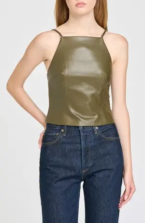 WAYF Veronica Faux Leather Camisole - Olive