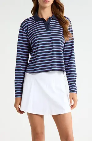 G/fore Striped Performance Long Sleeve Polo - Twilight