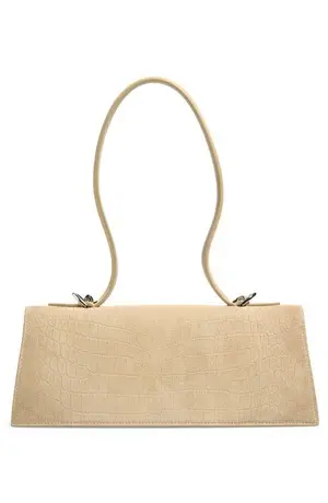 Alexander McQueen Jeweled Croc Embossed Suede Top Handle Bag - Zinc