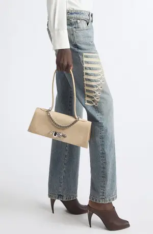 Alexander McQueen Jeweled Croc Embossed Suede Top Handle Bag