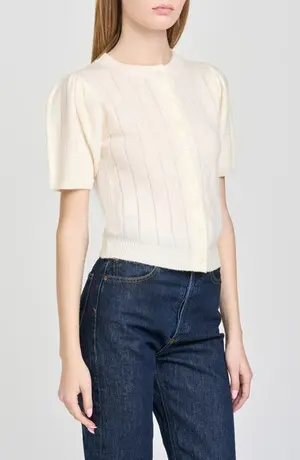 WAYF Bridget Puff Sleeve Cardigan - Ivory