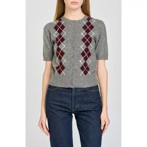WAYF Esther Short Sleeve Cardigan - Grey