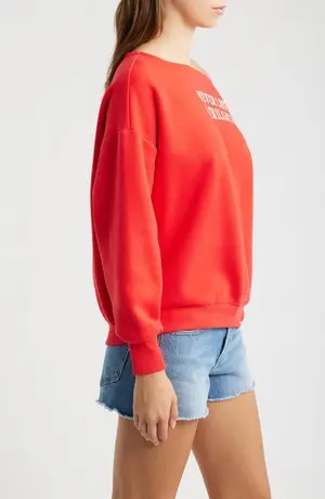 VINYL ICONS Tailgate Off The Shoulder Embroide Sweatshirt