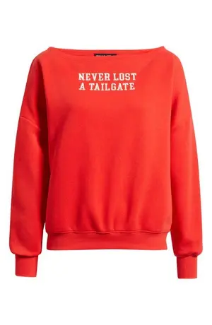 VINYL ICONS Tailgate Off The Shoulder Embroide Sweatshirt