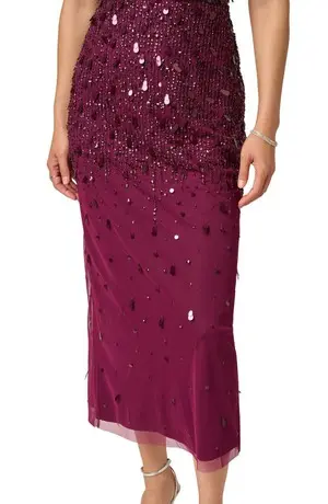 Adrianna Papell Beaded Flutter Sleeve Mesh Midi Dress