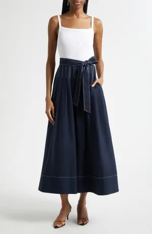 Cinq À Sept Olivia Mixed Media Midi Dress - White/navy