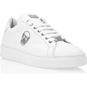 Philipp Plein Low-top Leather Sneakers With Skull Emblem - White
