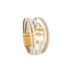 Saachi Fish Charm Layered Leather Bracelet - White