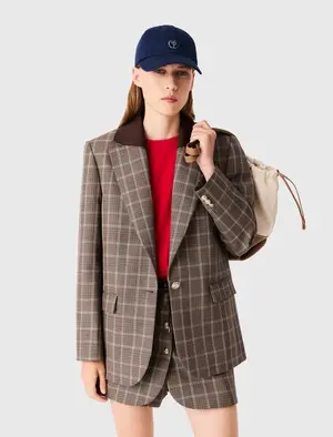 Maje Check Jacket With Removable Collar