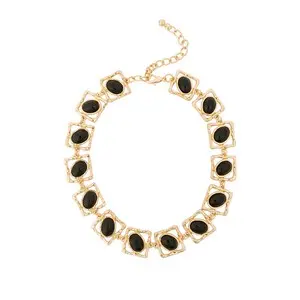 Saachi Geometric Frame Cabochon Necklace - Black