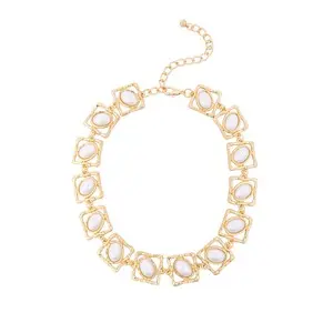 Saachi Geometric Frame Cabochon Necklace - White