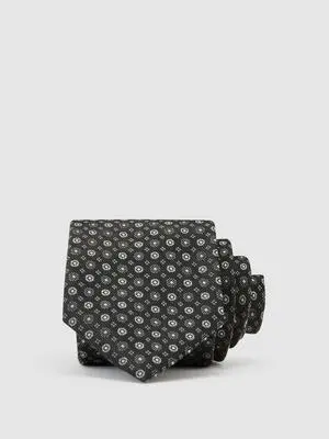 REISS Geremia Silk-blend Woven Micro Medallion Tie - Silver Grey