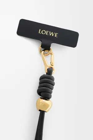 Loewe Crossbody Phone Strap In Leather Skin - Black