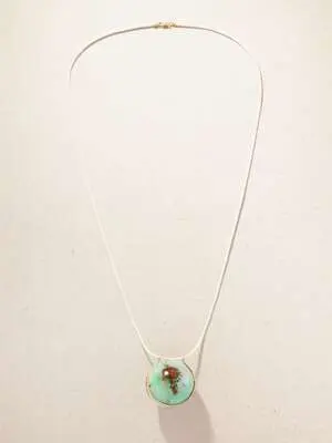 Marisa Klass 18-karat Gold, Chrysoprase And Leather Necklace