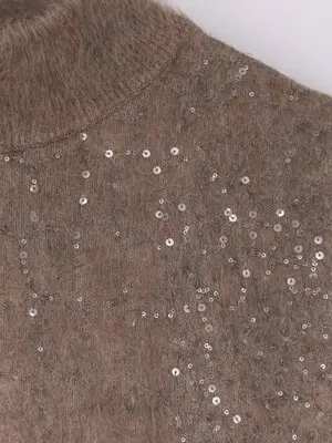 Brunello Cucinelli High Neck Sequined Short Sleeve Dress