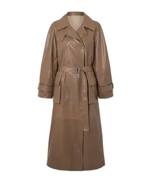 Brunello Cucinelli Belted Leather Trench Coat - Brown