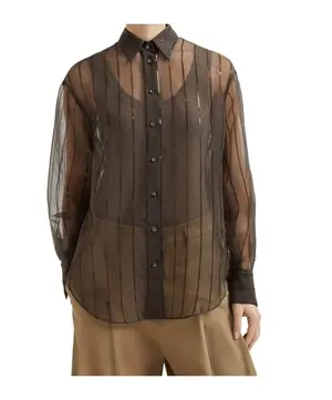 Brunello Cucinelli Sequin Embellished Long Sleeved Shirt - Brown
