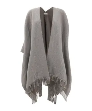 Brunello Cucinelli Reversible Fringed-edge Poncho - Gray