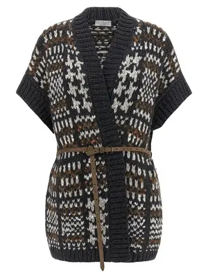Brunello Cucinelli Houndstooth-pattern Short-sleeve Cardigan