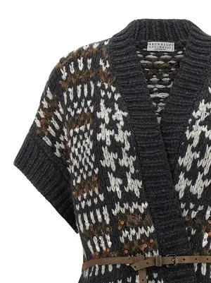 Brunello Cucinelli Houndstooth-pattern Short-sleeve Cardigan