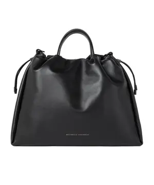 Brunello Cucinelli Mellow Monili Detailed Large Shopper Bag - Black