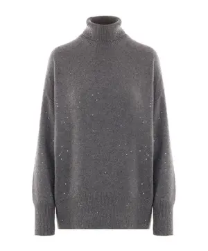 Brunello Cucinelli Sequin-trimmed Turtleneck Sweater - Dark Gray