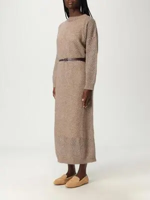 Brunello Cucinelli Belted Midi Dress With Mesh Detailing