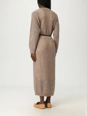 Brunello Cucinelli Belted Midi Dress With Mesh Detailing