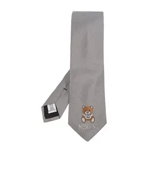 Moschino Embroidered Bear Tie - Grey