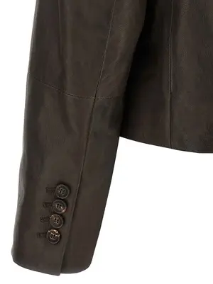 Brunello Cucinelli Single Breasted Leather Blazer